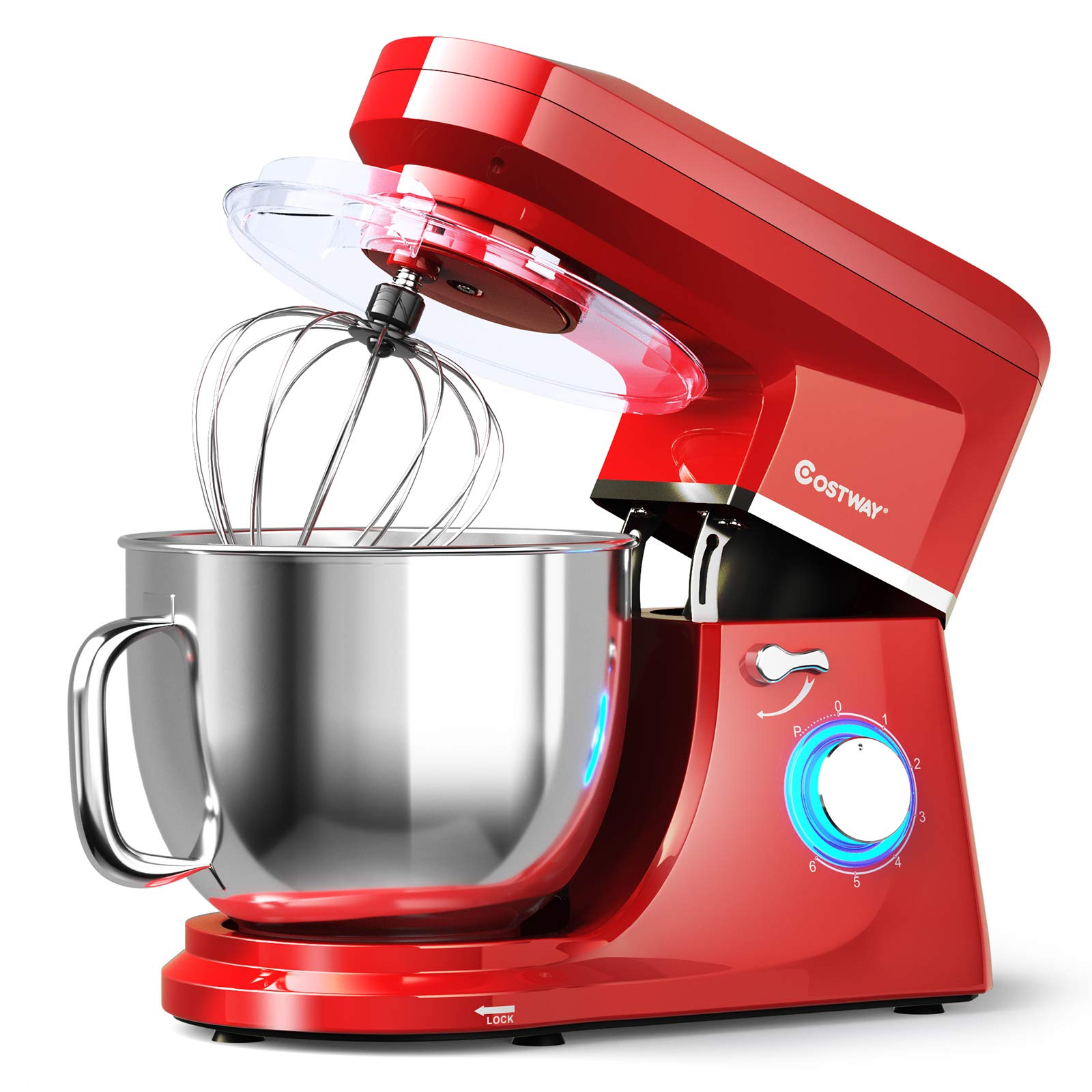COSTWAY Stand Mixer, 7.5 Qt 6-speed 660W Tilt-Head Food Mixer with Pulse Function, Dough Hook, Whisk, Beater, Stainless Steel Bowl & Splash Guard (Red)