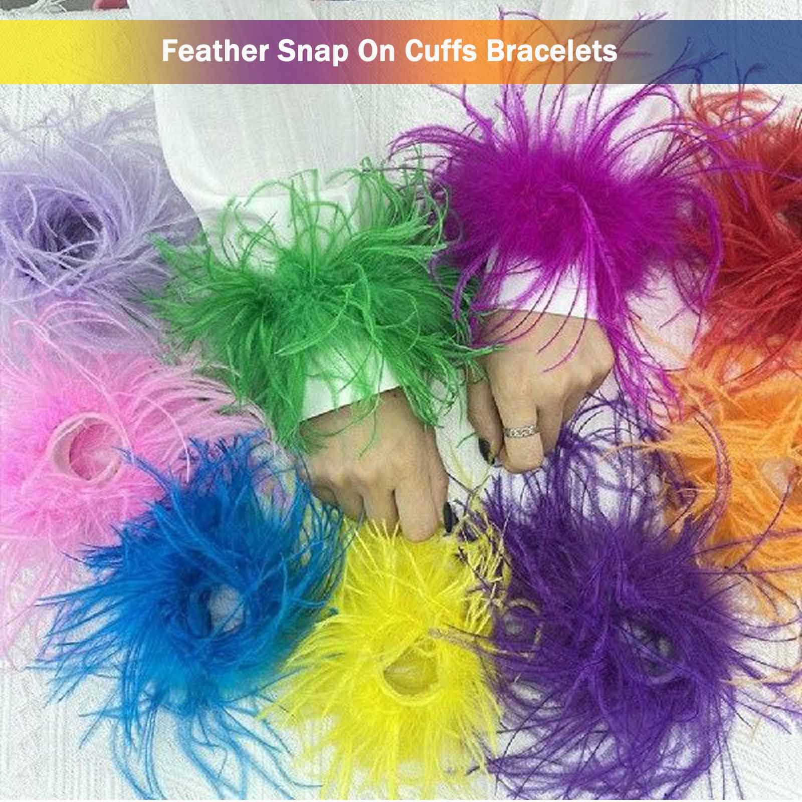 Feather Snap On Cuffs Bracelets, Feather Snap Bracelet, Feather Cuffs Wrist, Feather Wrist Cuffs For Women (Light Blue)
