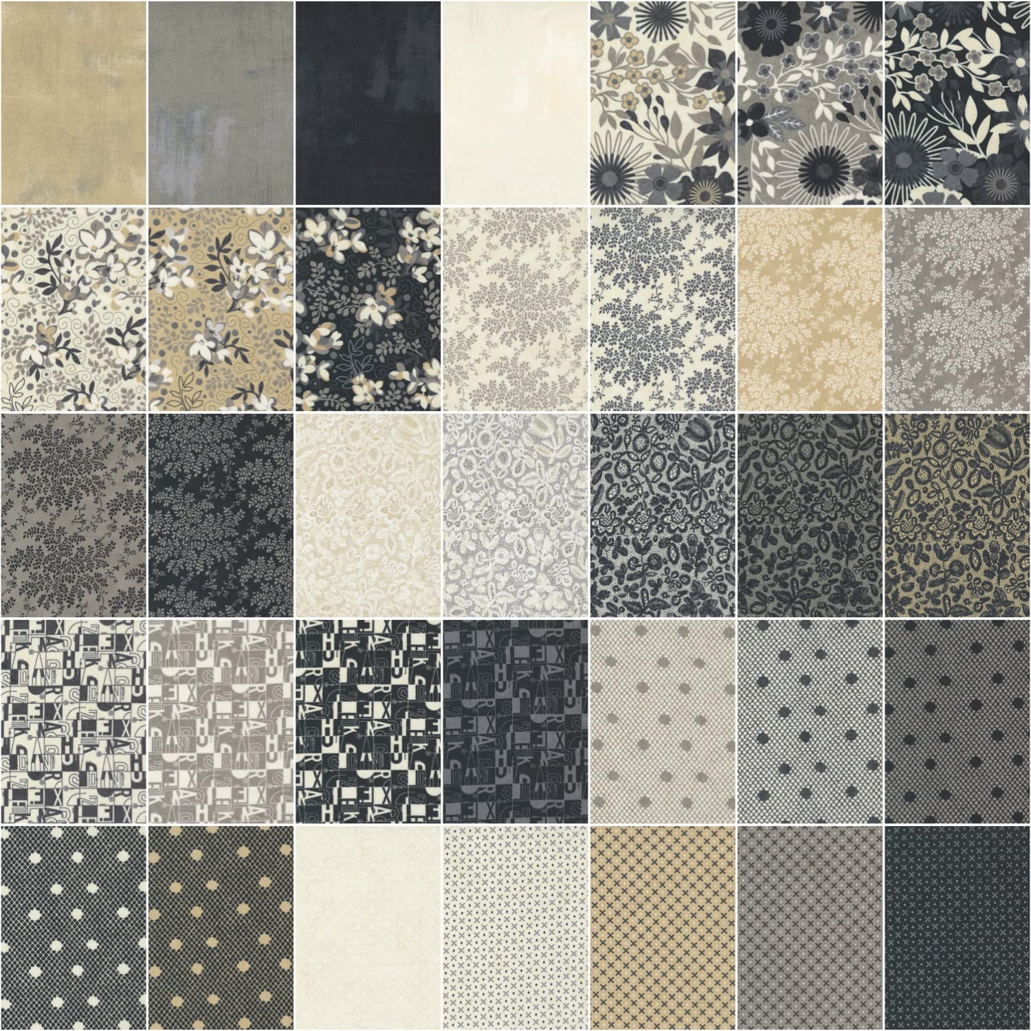 Date Night Charm Pack by BasicGrey; 42-5" Precut Fabric Quilt Squares