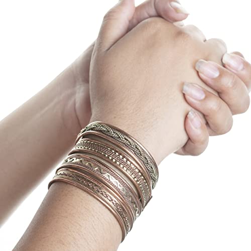 Crocon Exclusive Tibetan Copper Adjustable Bangle Bracelets set of 4 Indian pattern Unisex Yoga Jewelry Spiritual Gorgeous Collection Ideal Gift