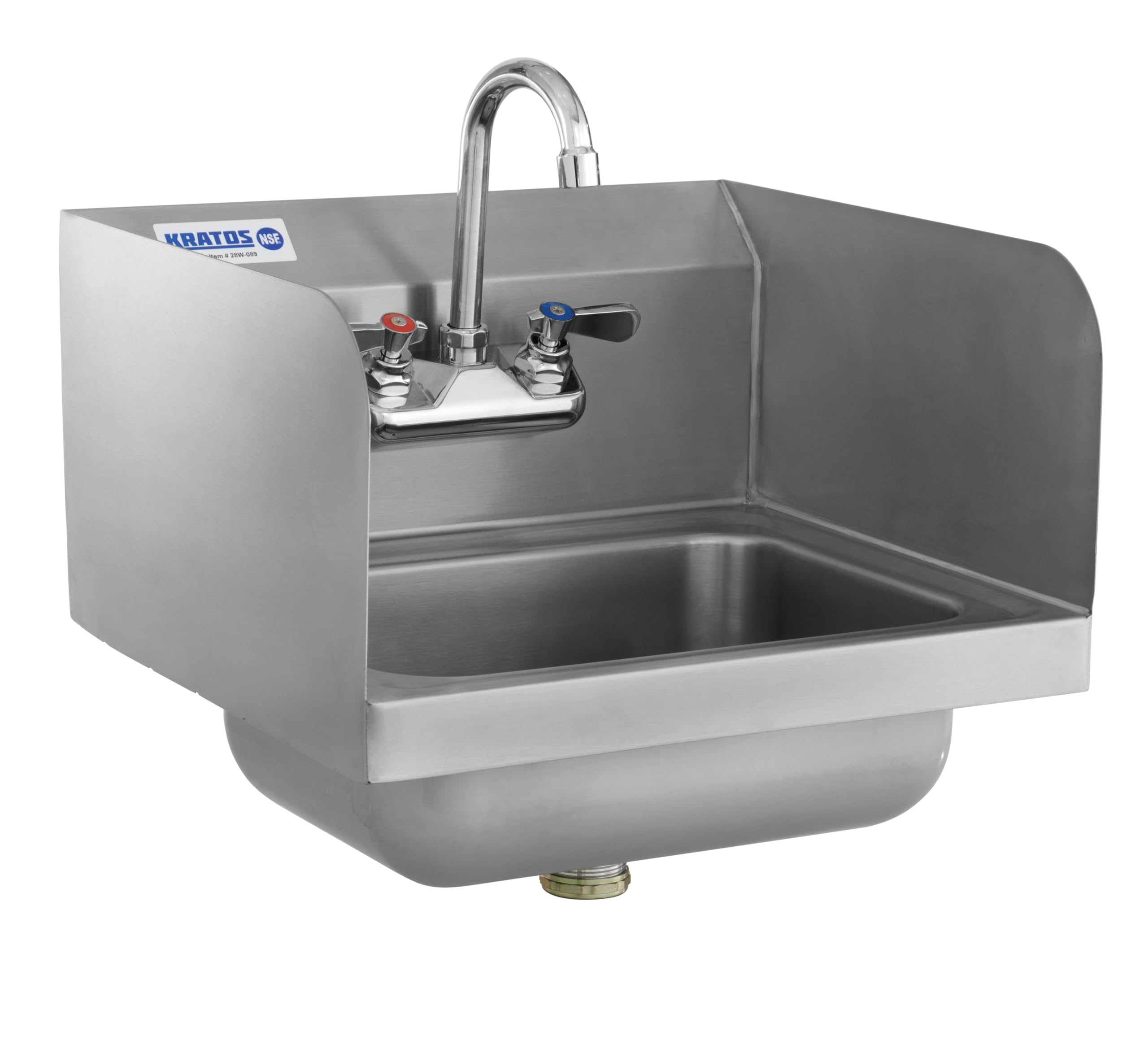 Kratos 28W-091 NSF Commercial Hand Sink with Gooseneck Faucet - 9"Wx9"Dx5"H Bowl - 7-3/4" Side Splashes