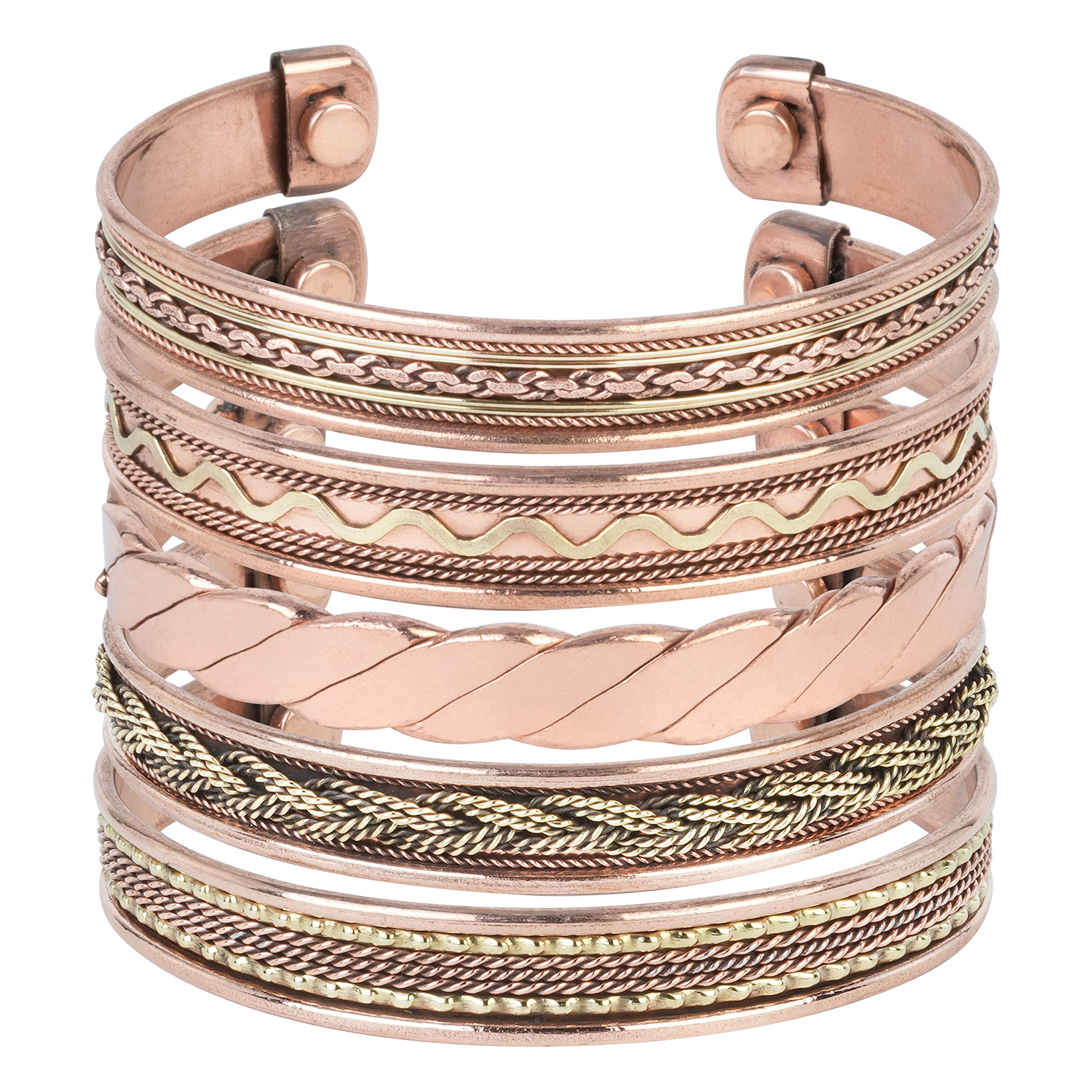 Crocon Exclusive Tibetan Copper Adjustable Bangle Bracelets set of 5 Indian pattern Unisex Yoga Jewelry Spiritual Gorgeous Collection Ideal Gift
