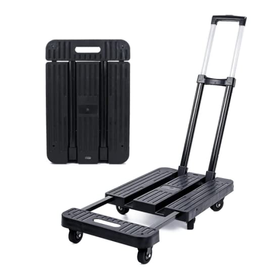 Hand cart Luggage cart Flat Dolly, Folding, Utility Dolly Lightweight Cart with 6 Wheels ,Travel Moving Shopping Office Use,Black