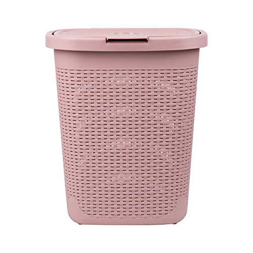 Mind Reader Basket Laundry Hamper with Cutout Handles, Washing Bin, Dirty Clothes Storage, Bathroom, Bedroom, Closet, 50 Liter, Pink - 50HAMP-PNK