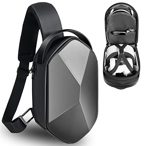 SARLAR Fashion Hard Travel Case for Oculus Meta Quest 2/Meta Quest Pro, Expandable Capacity Compatible with Kiwi Design/BOBOVR All Elite Strap and Accessories, Crossbody Sling Backpack