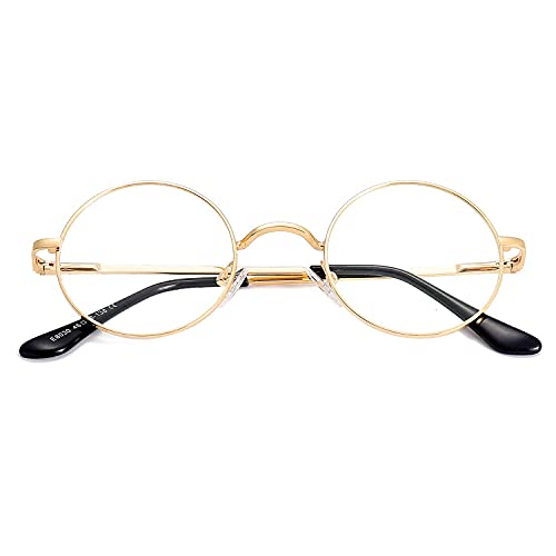 EYLRIM Small Round Clear Lens Glasses for Women Men Circle Metal Frame Eyeglasses(B1 Gold)