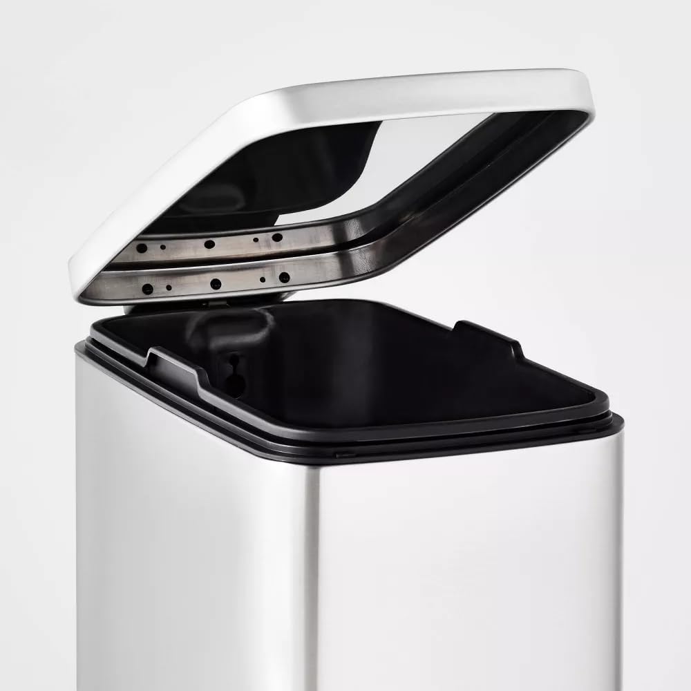 ORAVO 45L Slim Step Trash Can,Heavy Duty Hands-Free Stainless Steel Commercial/Kitchen Step Trash Can, Fingerprint-Resistant Soft Close Lid Trashcan