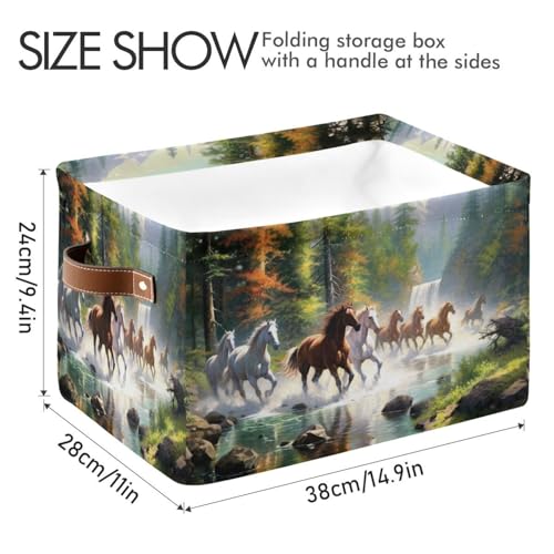 STAYTOP Large Storage Basket Collapsible Toy Storage Bins Waterproof Laundry Basket with Handle.Used for Home Closets, Offices, Bedrooms, Kids Toy and Gift Baskets-Running Horses(Rectangular)1PCS