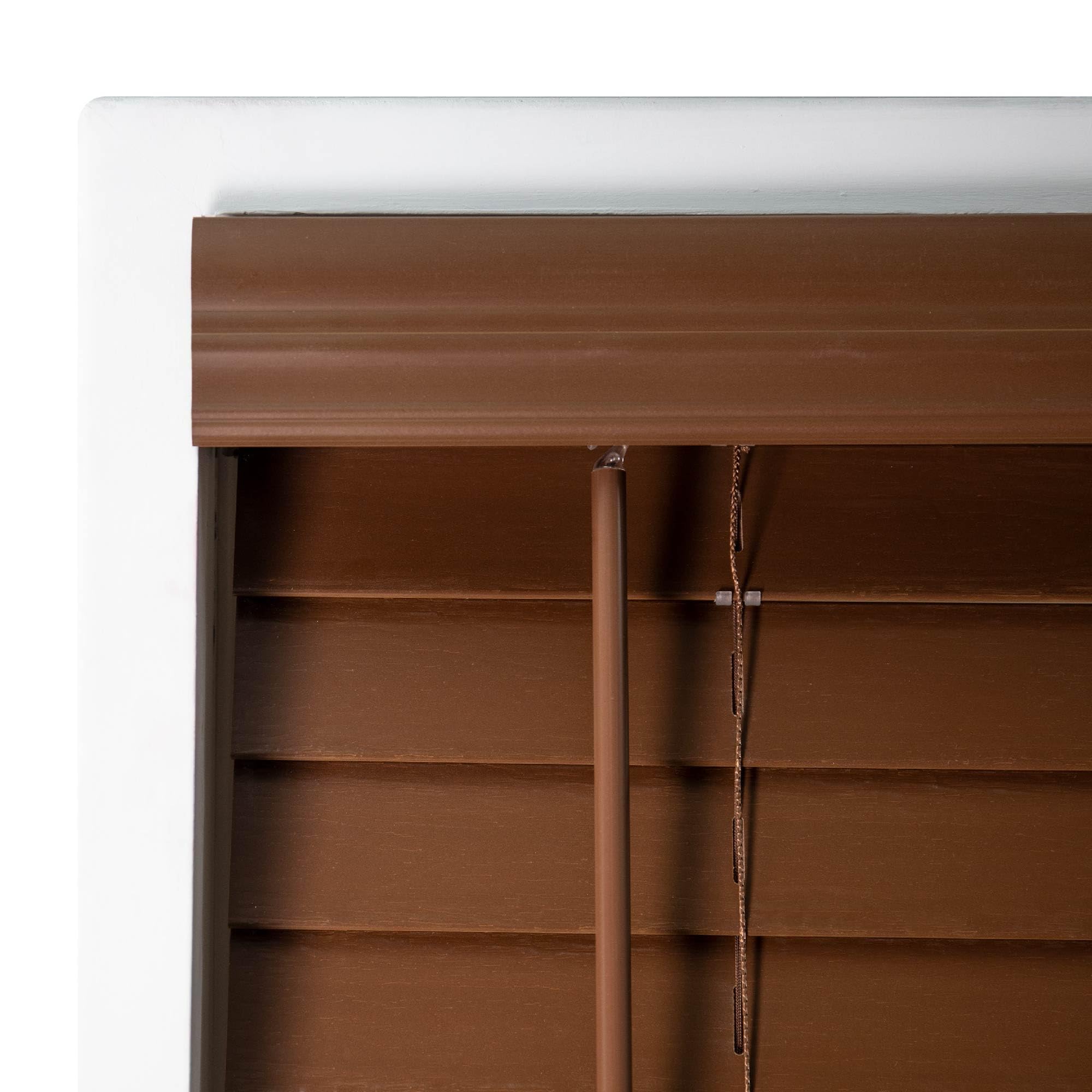DEZ FURNISHINGS Cordless 2" Faux Wood Blind, 34" W x 48" H, Dark Oak