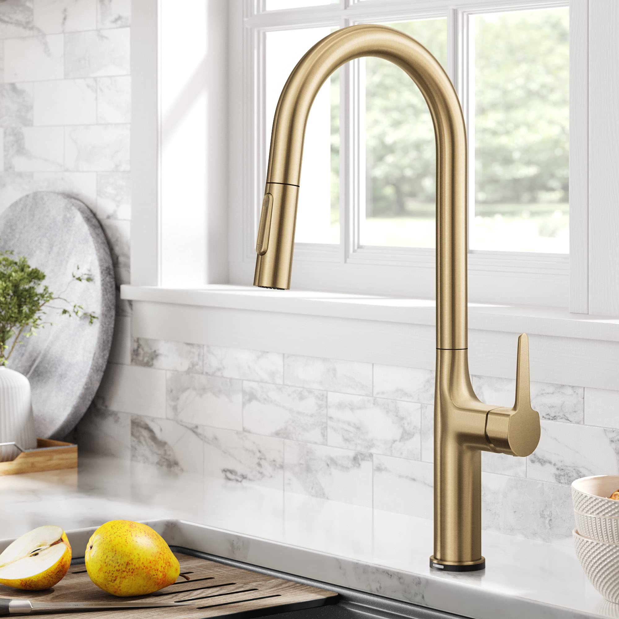 Kraus KTF-3101BG Oletto Contemporary Single-Handle Touch Kitchen Sink Faucet with Pull Down Sprayer, 19 7/8 Inch, Brushed Gold
