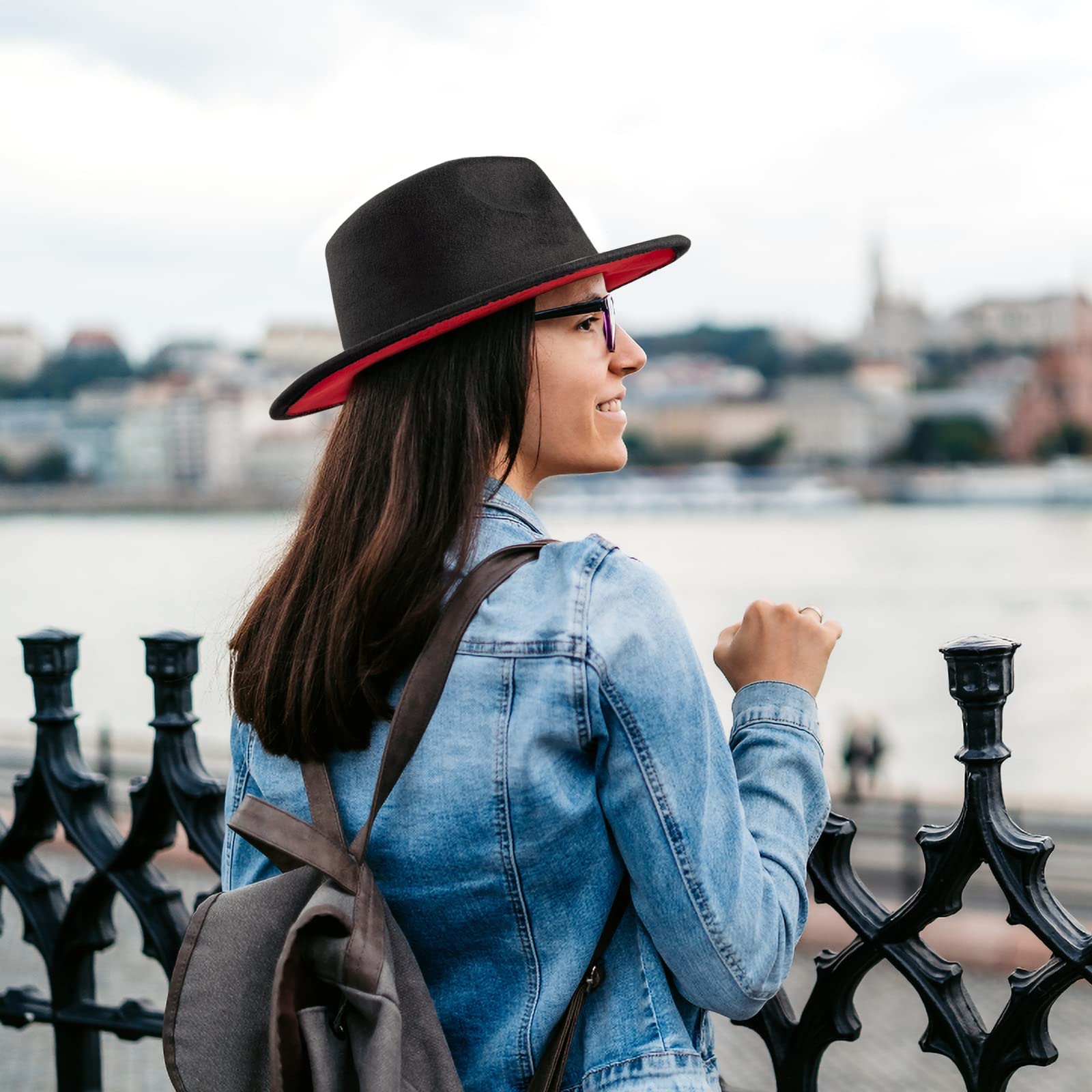 Fedora Hats for Women & Men Classic Wide Brim Fedora Hat Two Tone Hat Panama Cap Casual Hats with Belt Buckle