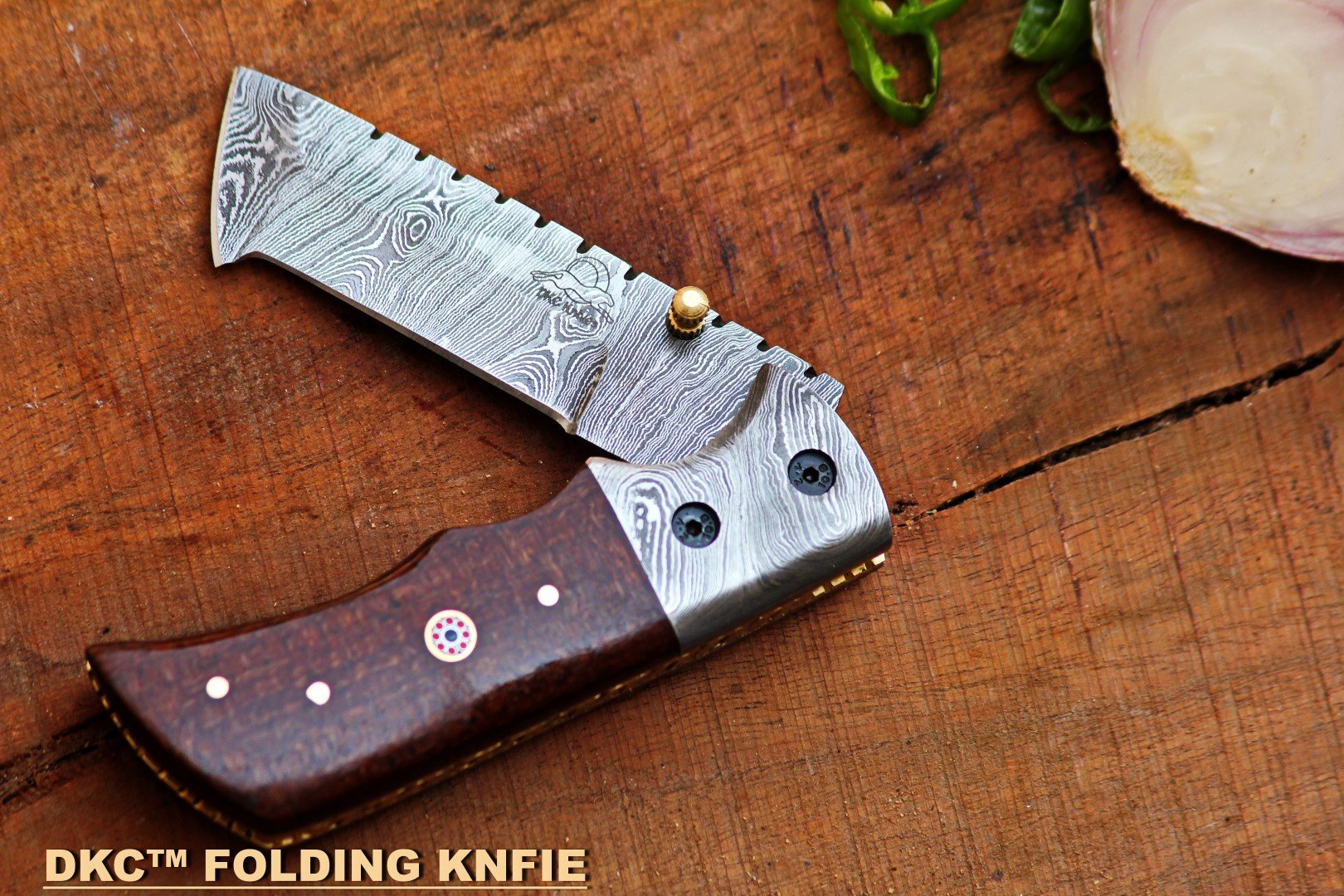 DKC Knives DKC-27-BM-DS-PC Wizard Pocket Clip Brown Micarta 7" Long, 4" Folded 6oz Damascus Tanto Folding Pocket Hunting Knife TM (Brown Micarta)