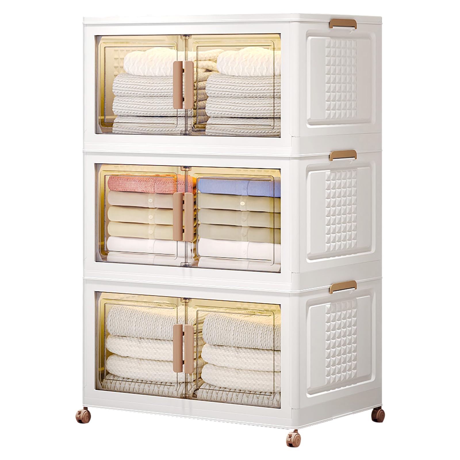 NLDD Storage Bins with Lids,78 Quart Plastic Bins with Lids,Large Closet Organizers, 3 Packs Collapsible Storage Bins with Wheels,Double Door Stackable Bins for Clothes,Home