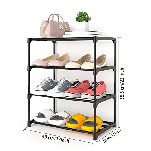 LODFHLL 4-Tier Small Shoe Rack,Narrow Shoe Rack Storage Stackable Sturdy Metal Standing Shoe Shelf Organizer for Closet,Entryway,Hallway