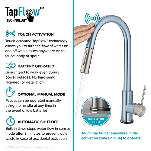 Kraus KTF-3104SFS Oletto Contemporary Single-Handle Touch Kitchen Sink Faucet with Pull Down Sprayer, 16 5/8 Inch, Spot Free Stain