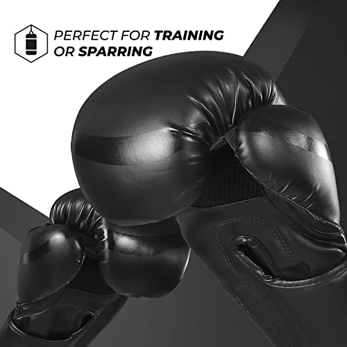 Sanabul Essential Gel Boxing Gloves | Kickboxing Gloves | Punching Bag Gloves for Men and Women, AllBlack 8 oz