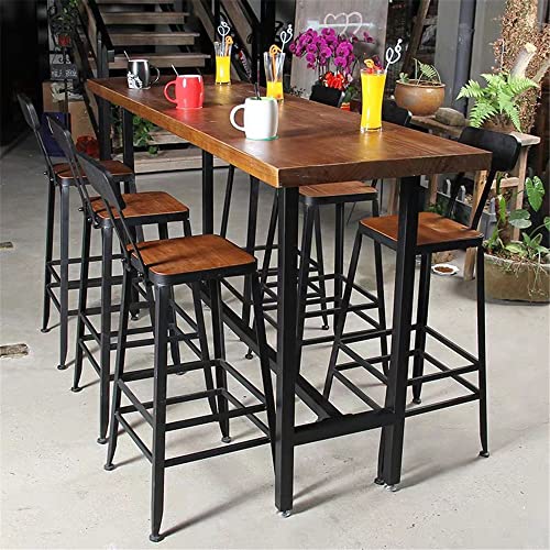NIUYAO Bar Table Modern Simplicity Style in Solid Wood Fixed Top Table with Metal Legs for Bistro Cafe Home -Dark Wood β71" L x 23.5" W x 41.5" H