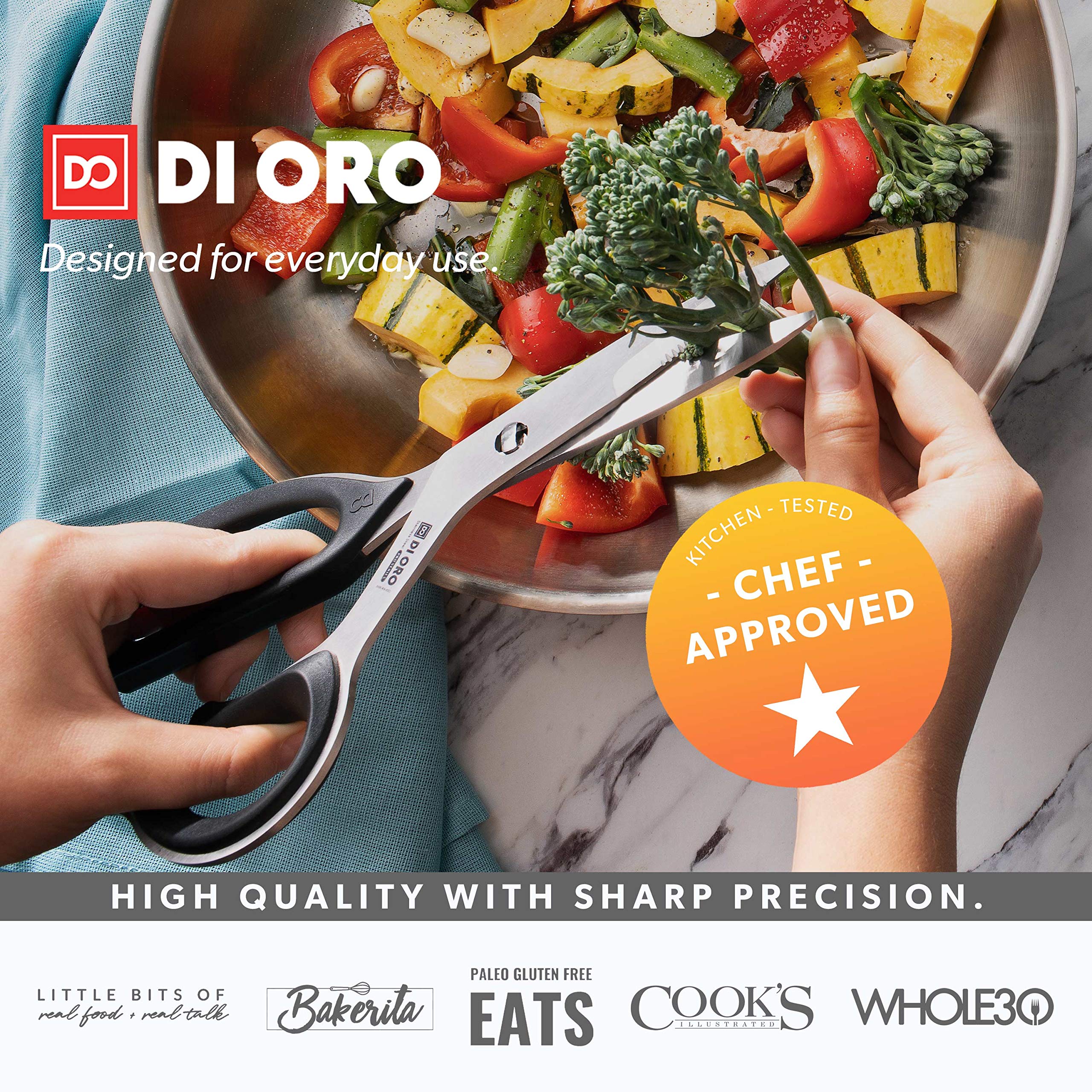 DI ORO Kitchen Scissors Heavy Duty Dishwasher Safe - Kitchen Scissors for Food, Meat, & Poultry - Stainless Steel Kitchen Shears that Come Apart - Professional & Sharp Multipurpose Cooking Scissors