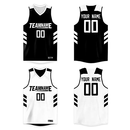 TAND Custom Basketball Jersey Reversible Uniform Add Any Team Name Number Personalized Sports Vest for Men/Boys, Black White, One Size