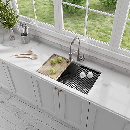 Kraus KWU110-32 Kore inch Undermount 16 Gauge Single Bowl Stainless Steel Kitchen Integrated Ledge and Accessories (Pack of 5), 32 Inch, 32"-Workstation Sink