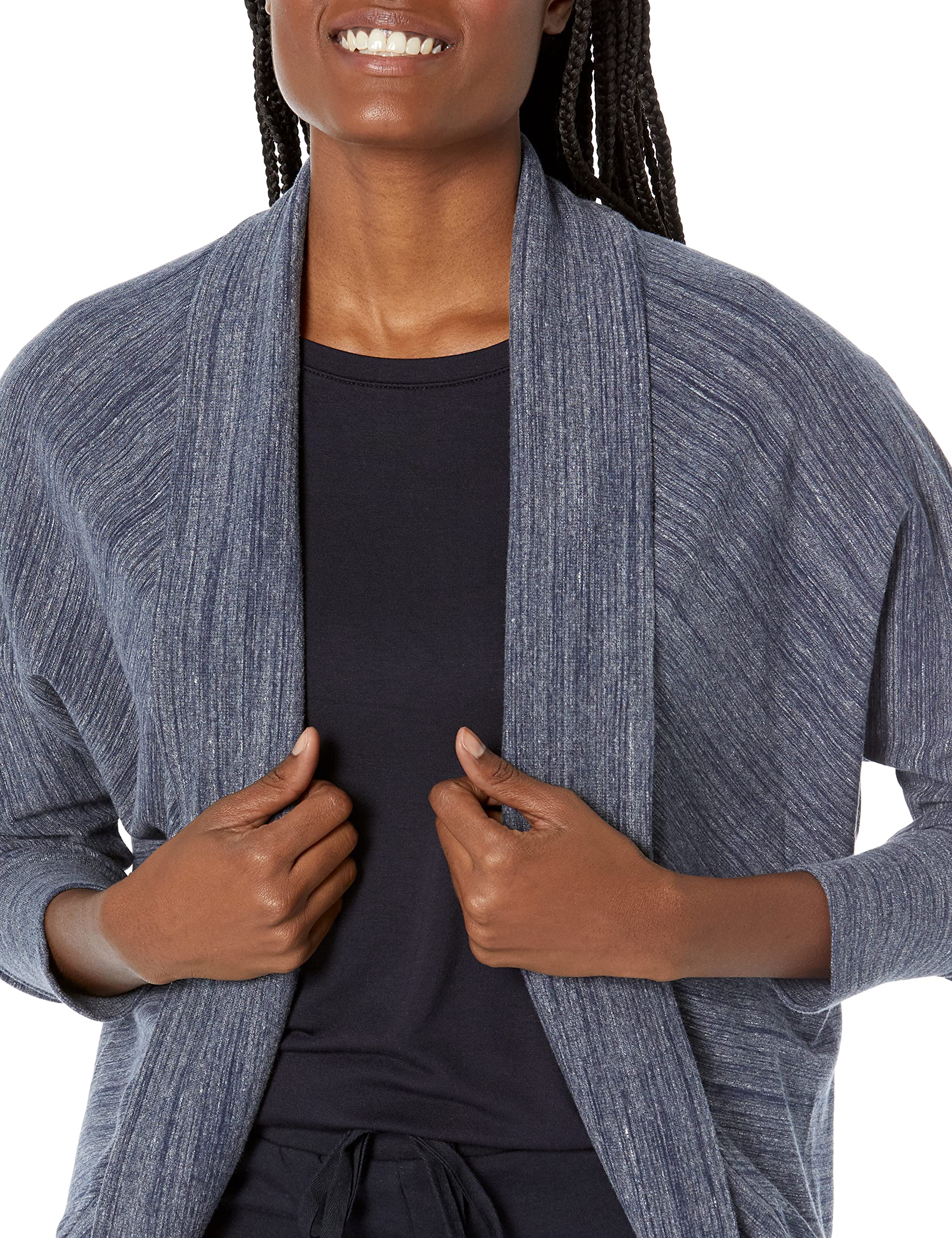 Daily Ritual Women's Terry Cotton and Modal Long-Sleeve Open Cocoon Sweatshirt, Navy Space Dye, Medium