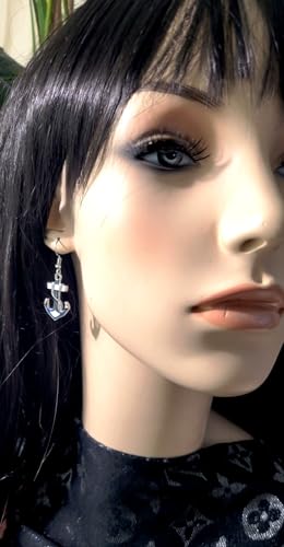 DianaL Boutique Beautiful Silvertone Nautical Anchor Earrings Enameled Gift Boxed Fashion Jewelry