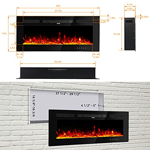 SANHSEHOME Freestanding Electric Fireplace, 30 Inches Electric Fireplace with Remote Control Recessed and Wall Mounted, Insert Heater with Crystal Options & Faux Fire Log, 9 Flamer Color