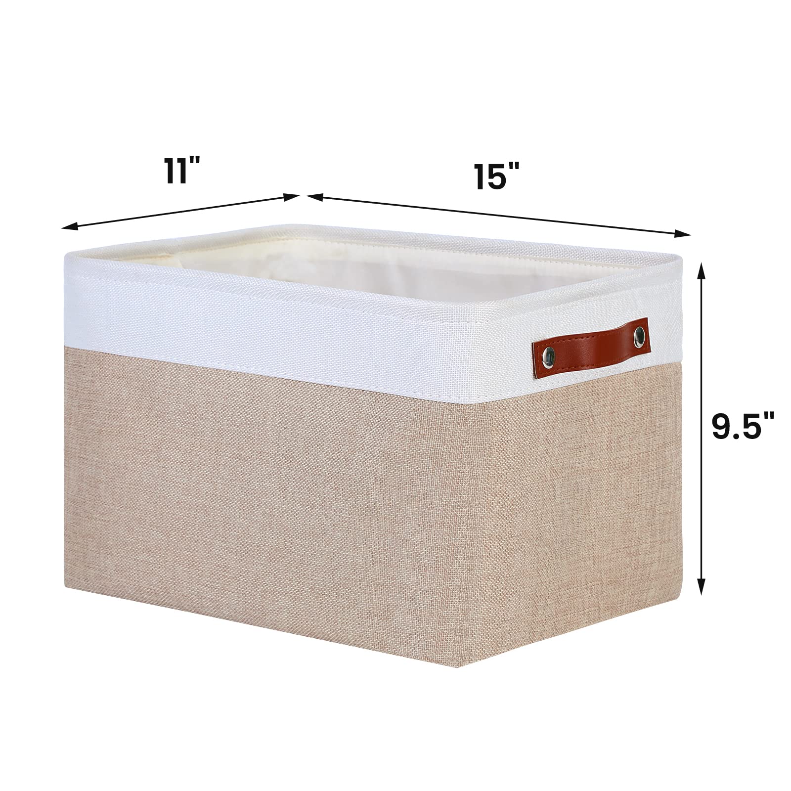 Ecegeva Fabric Storage Bins, Large Storage Baskets with Handles for Toys Towels Books Organization, Foldable Linen Cloth Storage Baskets for Organizing Closet Laundry Nursery(White&Khaki)