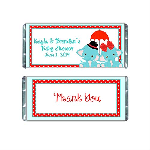 Personalized Elephant Candy Wrappers for Chocolate, Baby Shower Favors, Pack of 20 Custom Hershey Bar Labels
