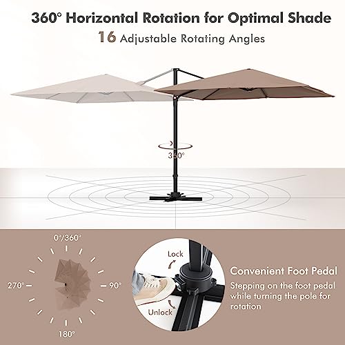 Tangkula 9.5 FT Cantilever Patio Umbrella, Outdoor Square Offset Umbrella with 360°Rotation, Heavy Duty Patio Hanging Umbrella with Cross Base for Garden Deck Pool Backyard (Tan)