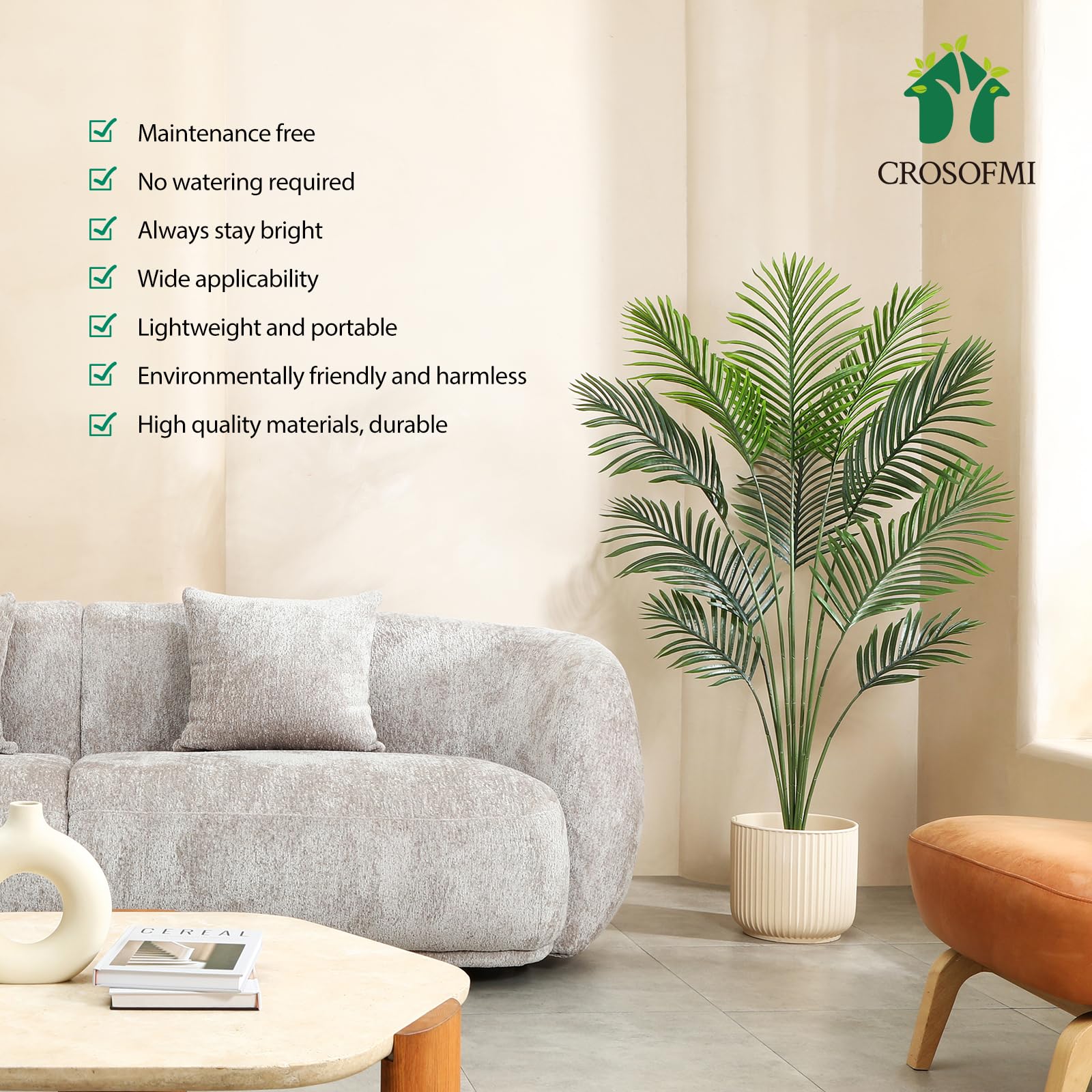 CROSOFMI Artificial Areca Palm Tree 5 Feet Fake Tropical Palm Plant,Perfect Faux Dypsis Lutescens Plants in Pot for Indoor Outdoor Home Office Garden Modern Decoration Housewarming Gift,2Pack
