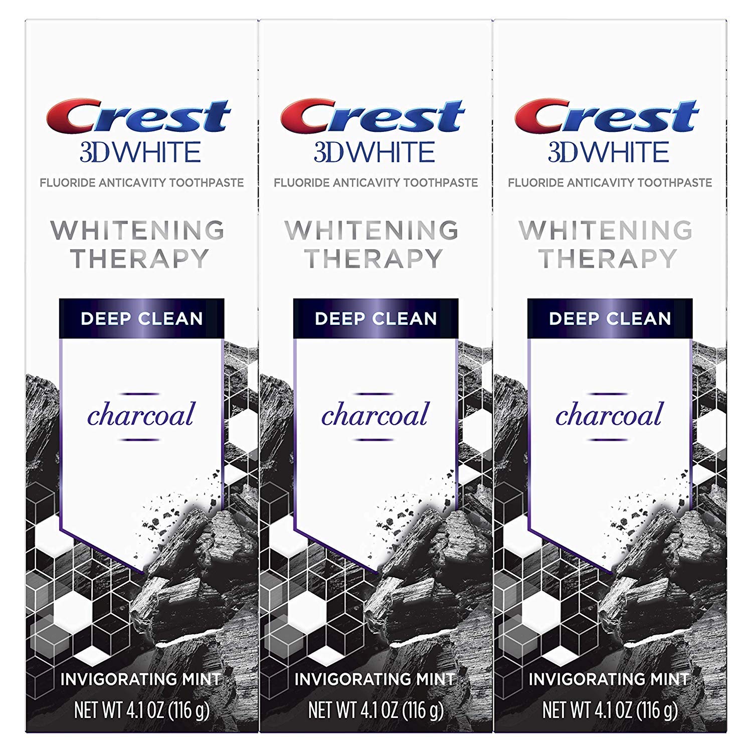 Crest 3d White Whitening Therapy Charcoal Deep Clean Fluoride Toothpaste Triple Pack and Oral-B Charcoal Whitening Therapy Toothbrush, Medium, Twin Pack