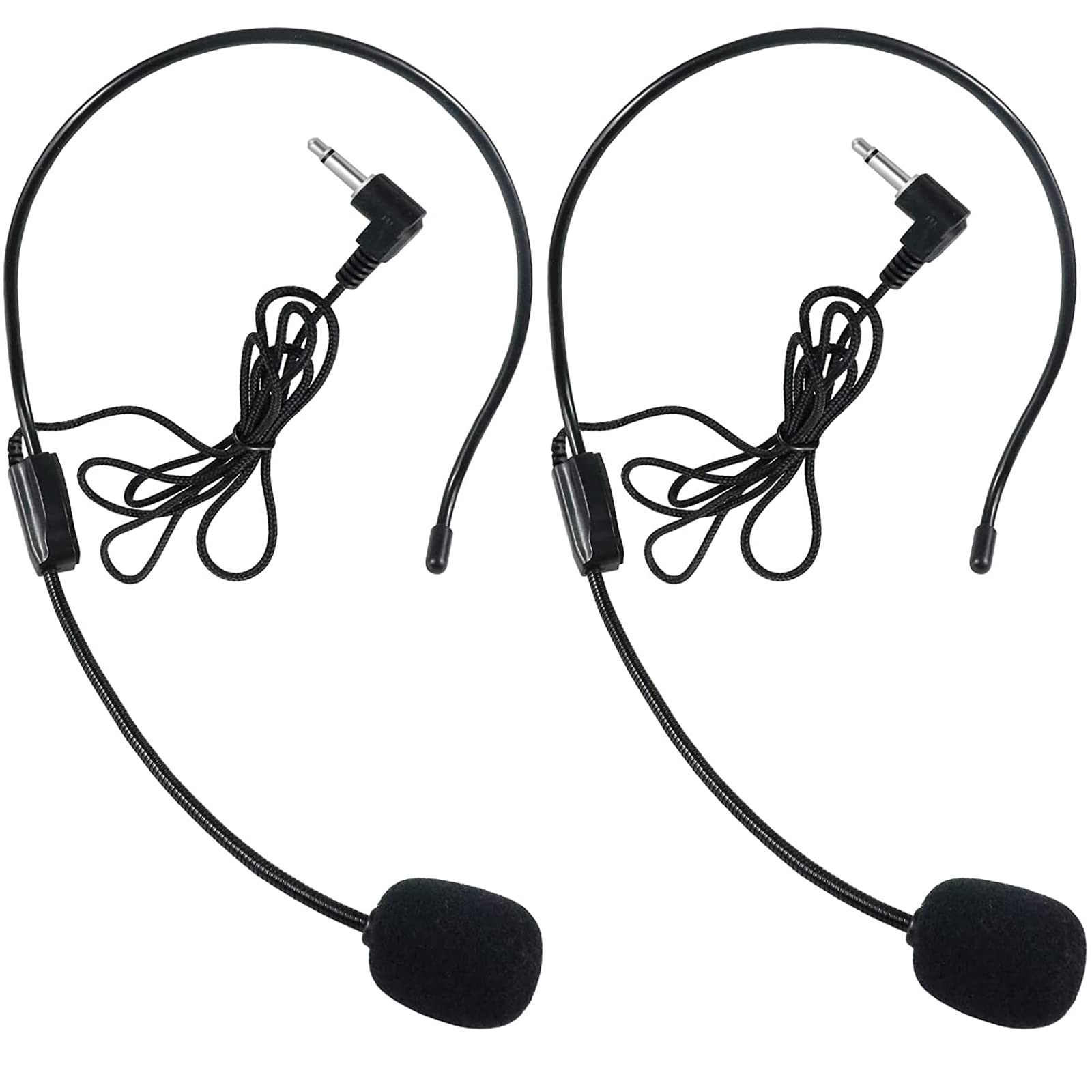 FEESIR Headset Microphone, 3.5mm Connector Jack Black Microphone, for Voice Amplifier,Teachers, Speakers, Coaches, Presentations, Seniors and More, 2 Packs