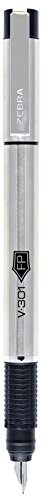 Zebra Pen V-301 Fountain Pen, Stainless Steel Barrel, Fine Point, 0.7mm, Black Ink, 1-Pack with Refill