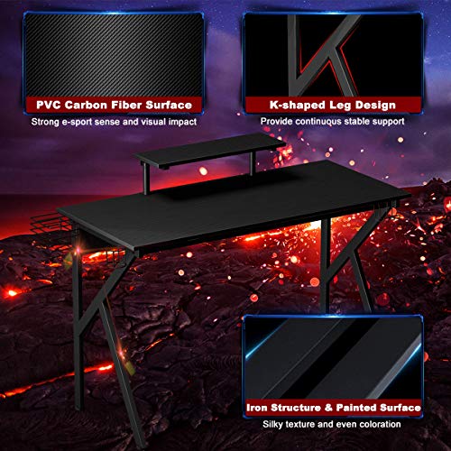 Tangkula Gaming Desk Computer Desk, Gaming Workstation with Cup and Headphone Holder, K-Shaped Gamer Table, PC Laptop TableĀ for Pro Gamer