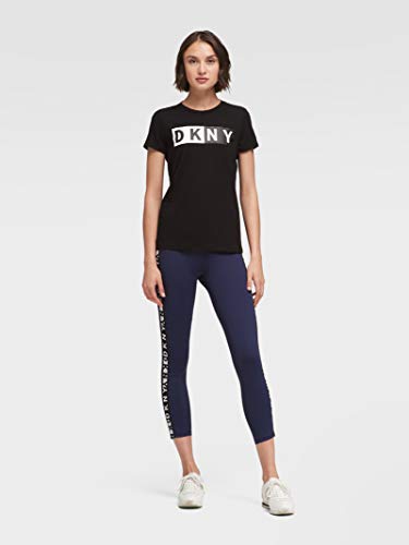 DKNY womens Summer Tops Short Sleeve T-shirt T Shirt, Black With Black/White Two Tone Logo, Large US