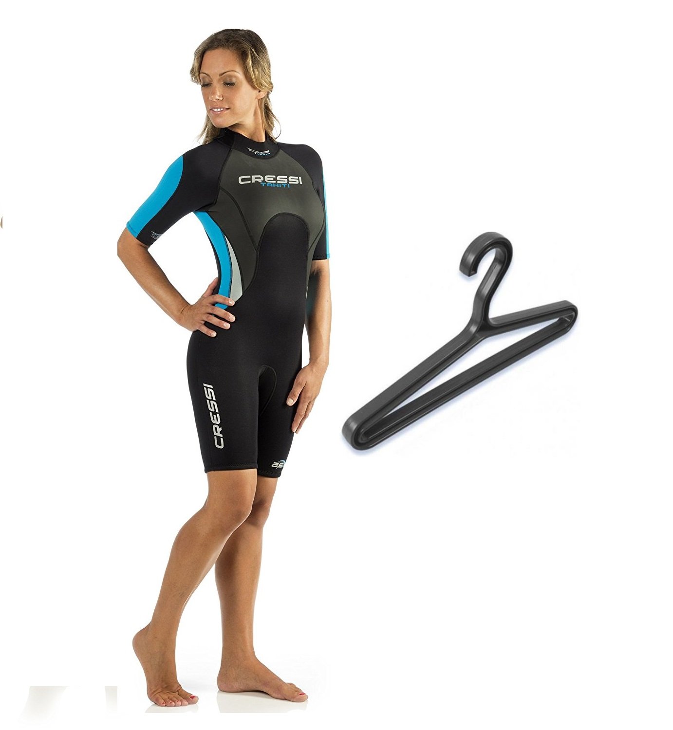 Cressi Women's Tahiti 2.5mm Shorty Suit with Hanger, Black/Aqua, X-Large/5