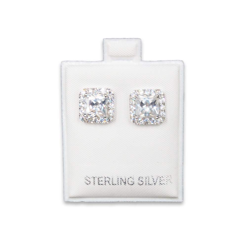 CuteBox 1" x 1" "Sterling Silver" Imprinted White Puff Pad Earring Card 100pc for Retail, Showcase, and more.
