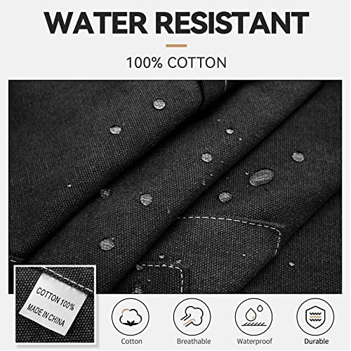 NLUS Chef Apron for Men Women, Water-Resistant Heavy Duty Cotton Canvas Apron Cross Back Apron with Adjustable Straps and Large Pockets, Size M to XXL (BLACK)