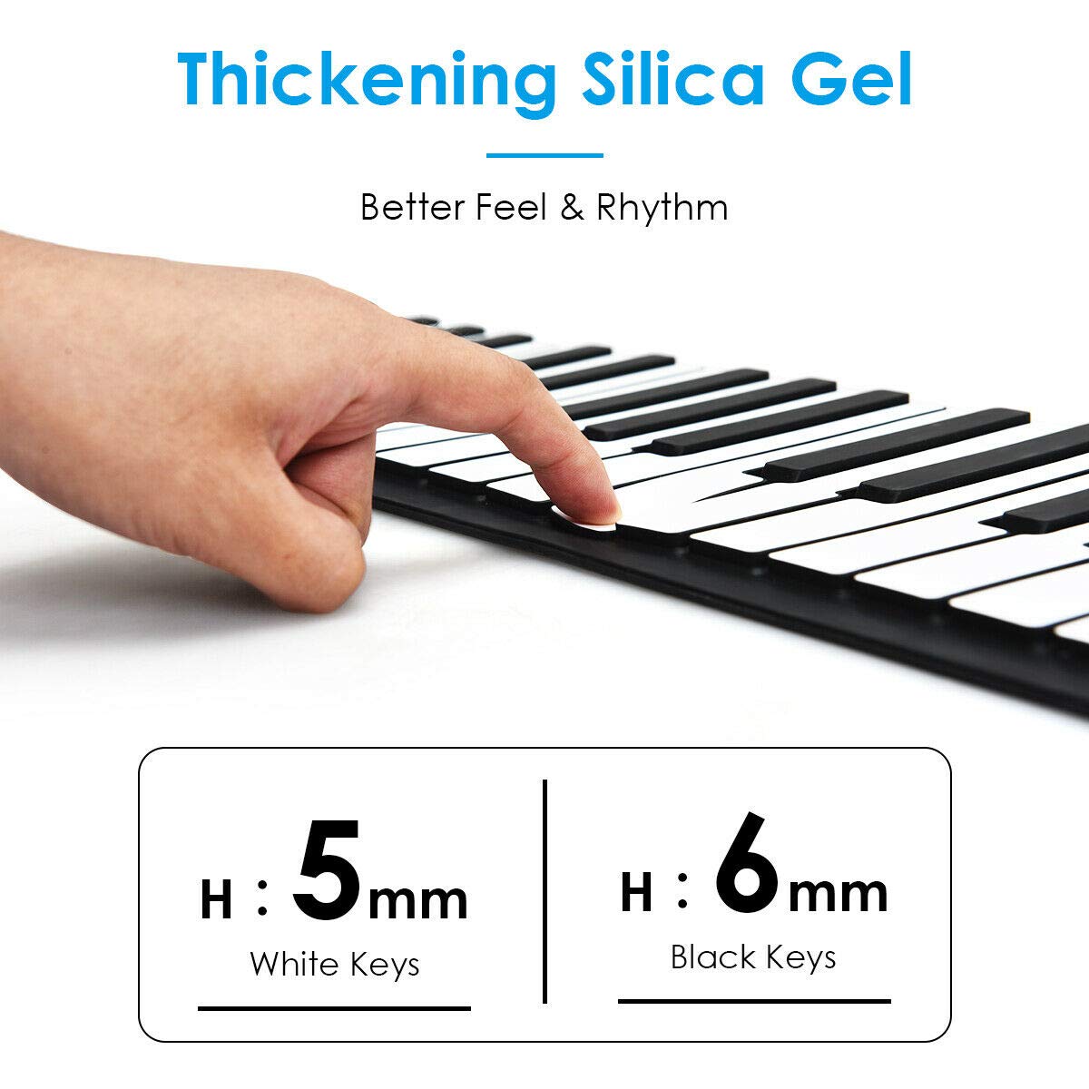 Costzon Roll Up Piano - Electronic 88 Keys Portable Piano Upgraded Silicone Touch Panel Keyboard with Bluetooth, MP3, Sustain Pedal, Recording, Built-in USB Rechargeable for Beginners Gift (White)
