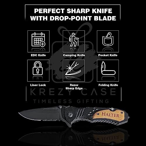 Krezy Case Best Pocket Knife for Dad, Pocket Knife for Daily Use, Engraved Pocket Knife W/Wood Handle and Box for Dad, Fathers Day Idea