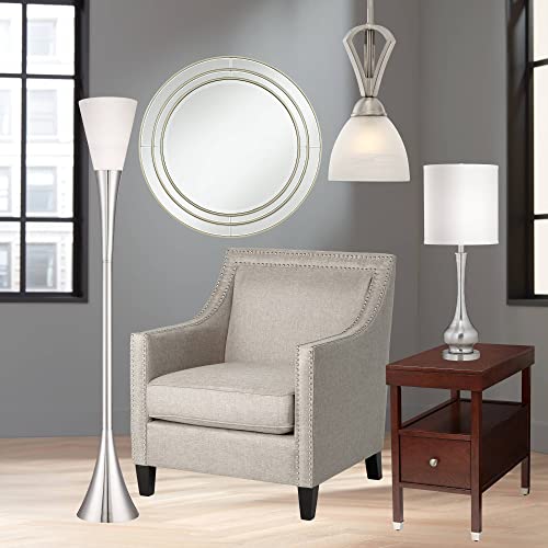 Possini Euro Design Milbury Satin Nickel Silver Mini Pendant Light 6" Wide Modern White Alabaster Glass Shade Fixture for Dining Room House Entryway Bedroom Kitchen Island Hallway High Ceilings
