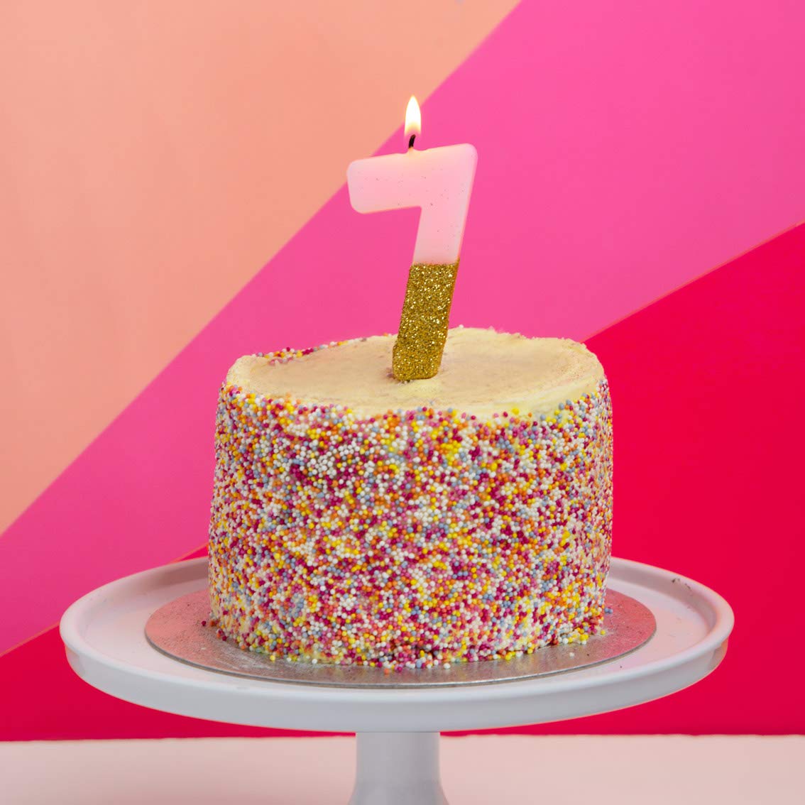 Talking Tables Pink Number 7 Candle with Gold Glitter Premium Quality Cake Topper Decoration For Kids, Adults, 7th, 70th Birthday Party, Anniversary, Milestone Age, Height 8cm, 3"