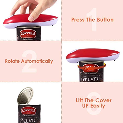 FlyBanbooElectric Can Opener, Restaurant can Opener, Smooth Edge Automatic Electric Can Opener Chef's Best Choice, Best Kitchen Gadget for Arthritis, Red, A239