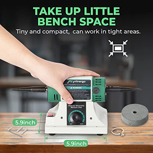 Flyrivergo Bench Buffer, Jewelry Polisher, Adjustable Variable Speed Bench Polisher, with 2 Cotton Wheels, 2 Fiber Wheels, 1 Drill Chuck and 1 Set of Polishing Buffing Wheel