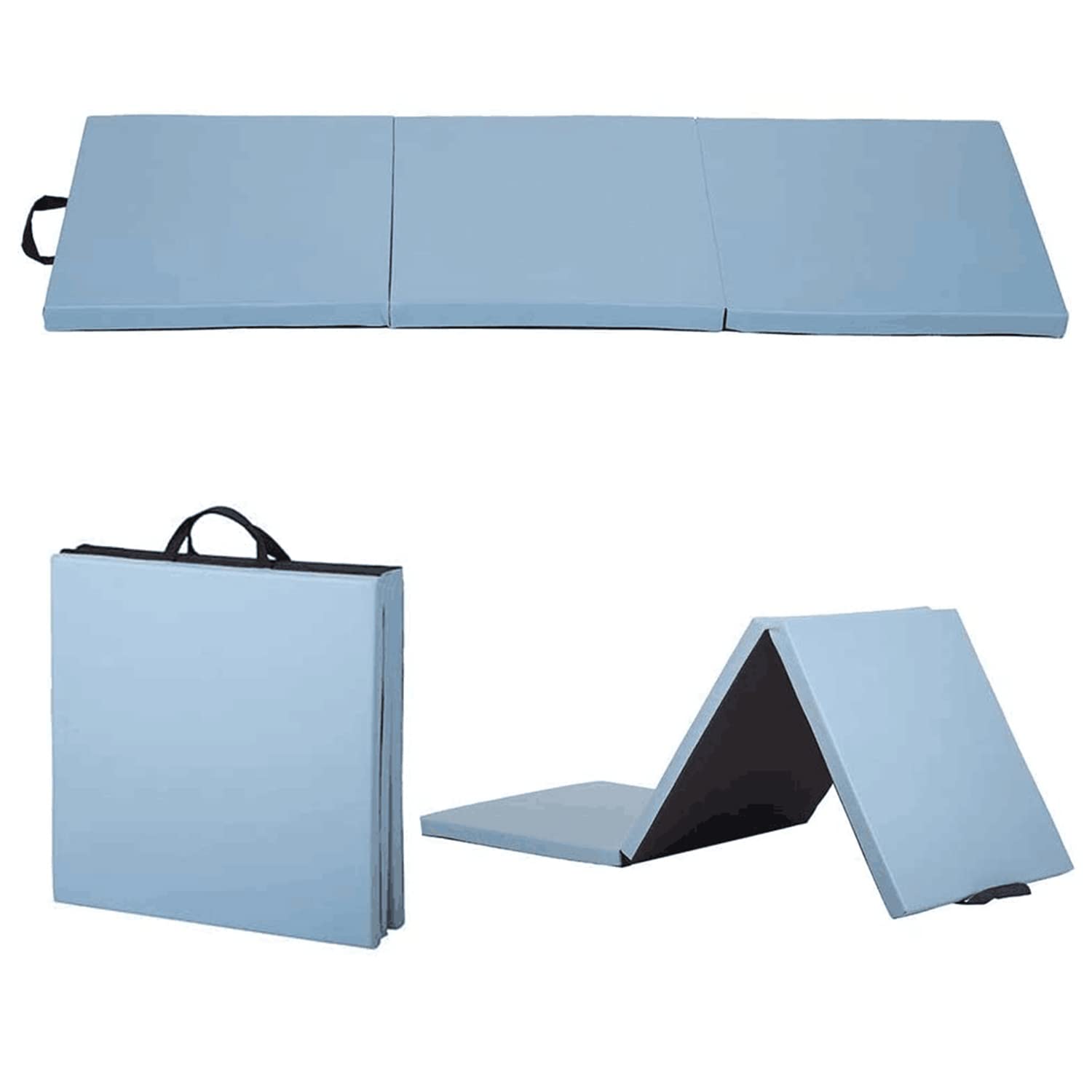 Gymnastics Mat Exercise Mats Workout Mat with Carrying Handle, Anti-Tear Lightweight Exercise Mat Folding Extra Thick Tumbling Mats Indoor/Outdoor Gymnastics Equipment for Kids Adults, Blue