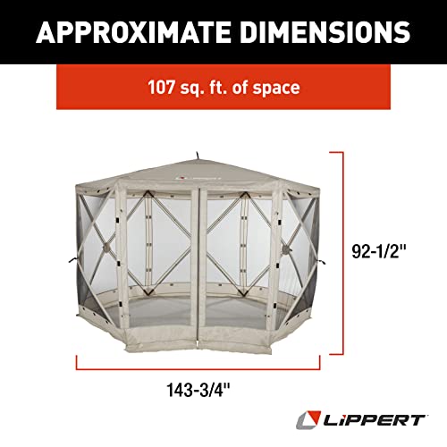 Lippert Picnic Popup Gazebo Tent for Camping, Patios and Easy Outdoor Shelter - 12' x 12', Brown