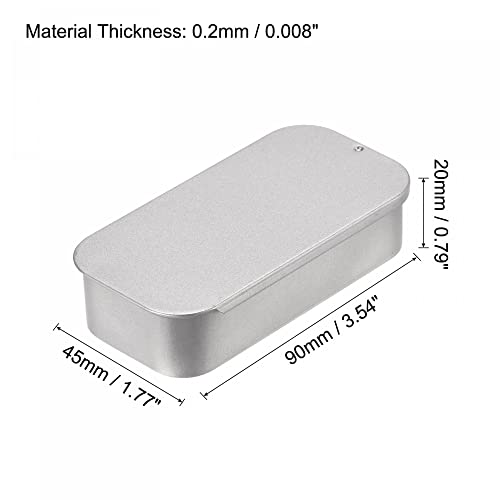 uxcell Metal Tin Box, 2pcs 3.54" x 1.77" x 0.79" Rectangular Empty Tinplate Storage Containers with Sliding Lids, Silver Tone
