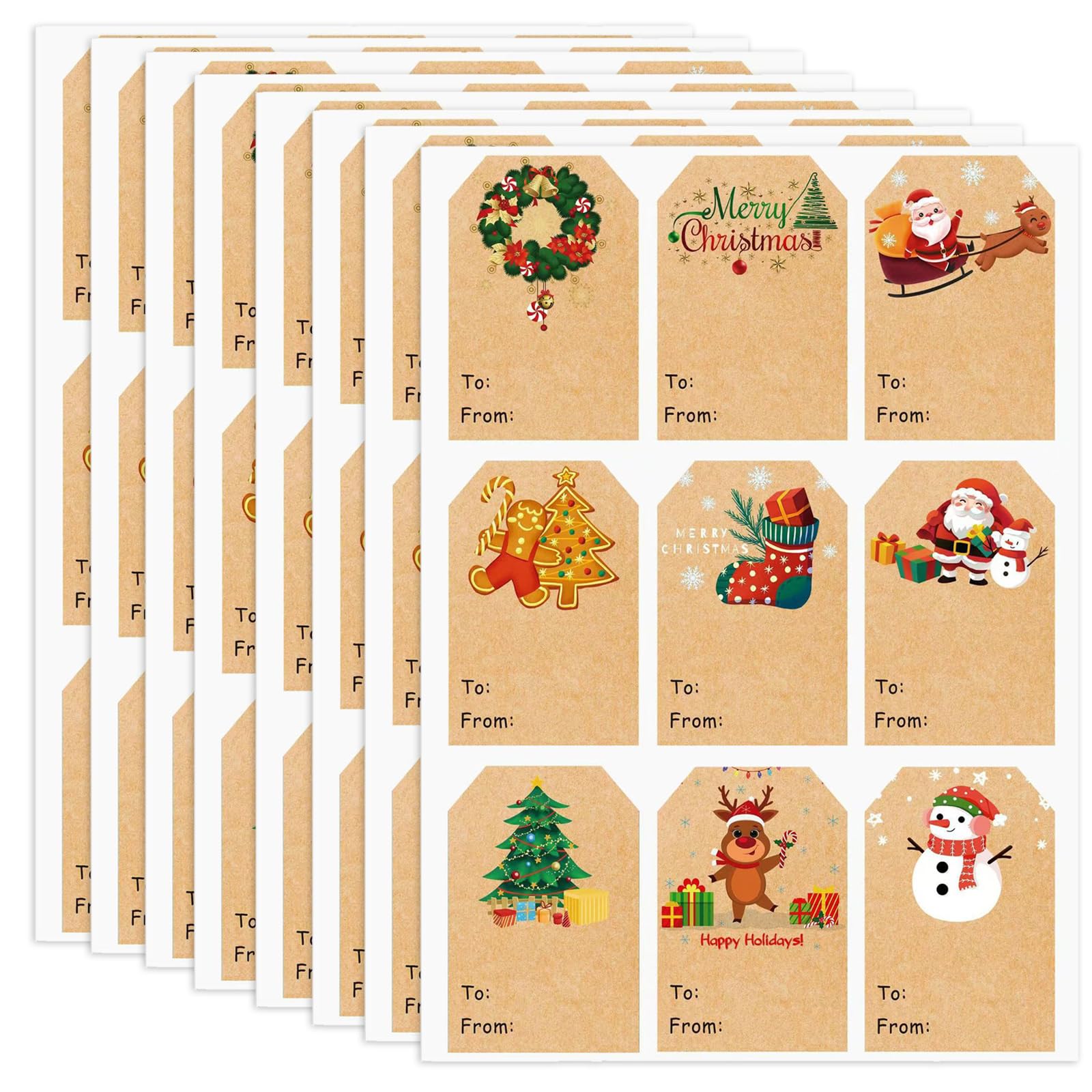 LCY WEDSHI 180Pcs Christmas Gift Tags Stickers, Christmas Name Tags Stickers, Self Adhesive Holiday Labels Stickers for Presents, 2 x 3 Inch, Kraft Paper