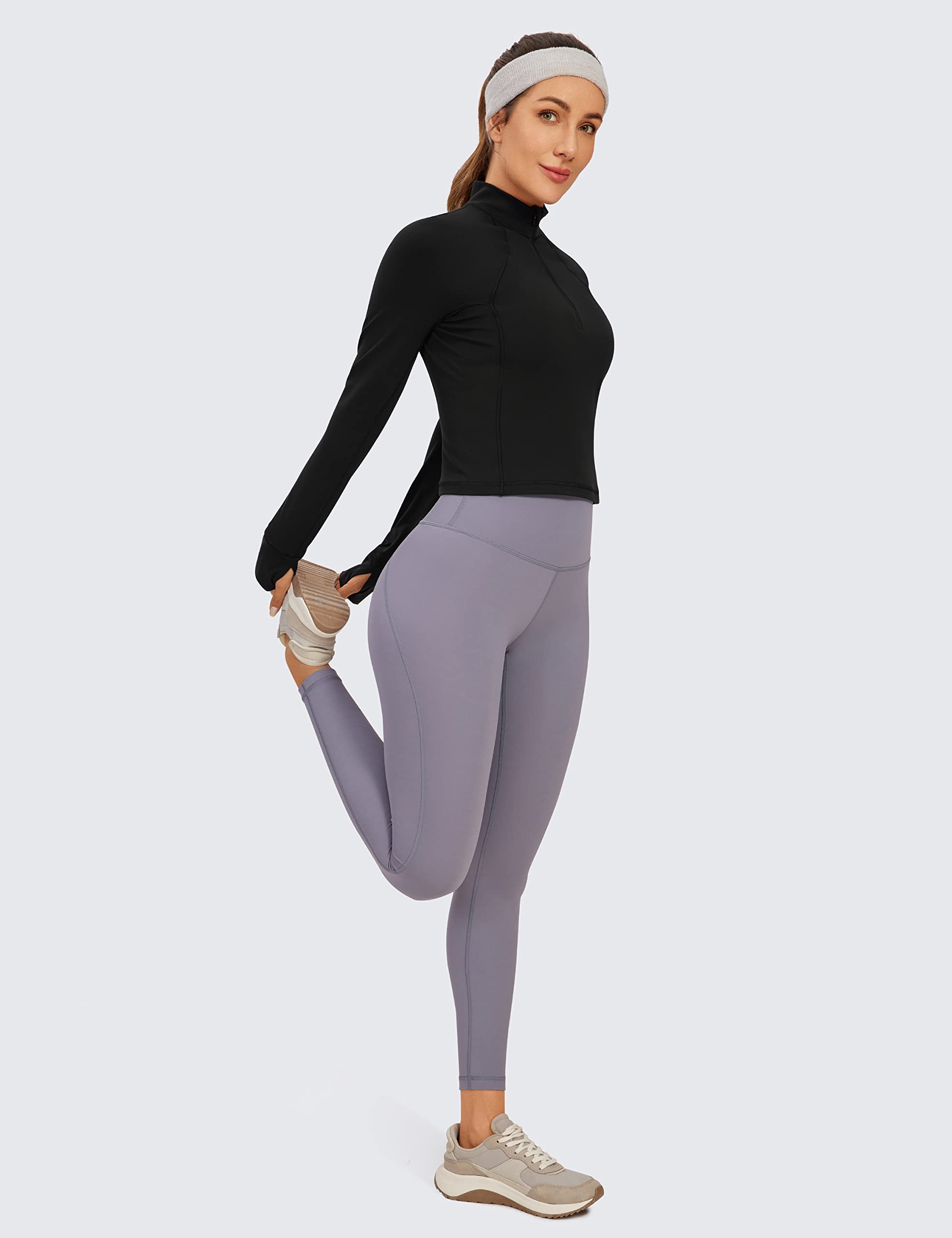 CRZ YOGA Women's Butterluxe Long Sleeve Workout Shirts Half Zip Pullover Sweatshirt Athletic Cropped Tops Running Shirt Pink Peony Medium